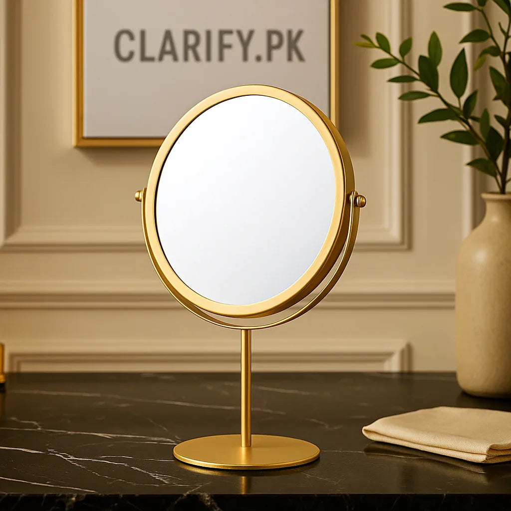 Luxury Golden Round Metal Mirror | Clarify.pk
