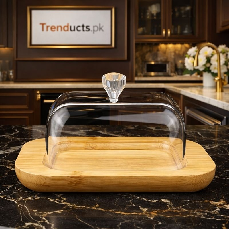 Small Bamboo Butter Dish - Clear Acrylic Cover & Crystal Knob ...