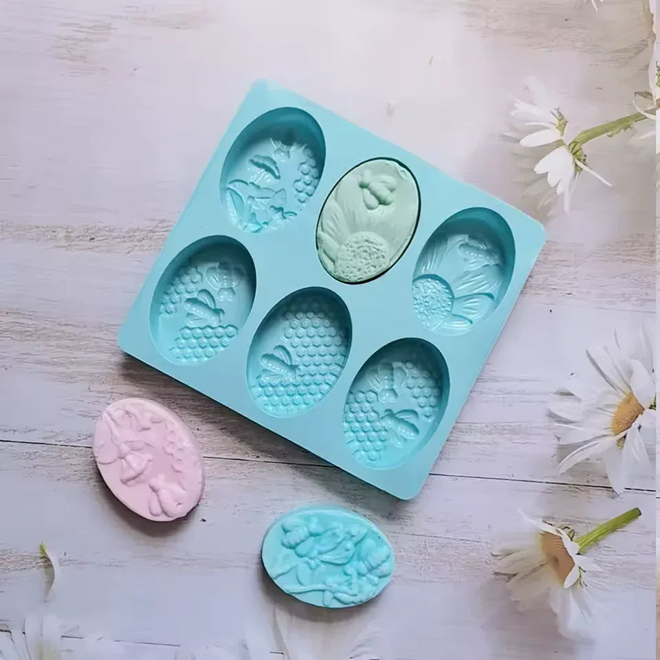 6 Cavity Oval Soap Mold Silicone Bee Design for Crafts | Clarify.pk