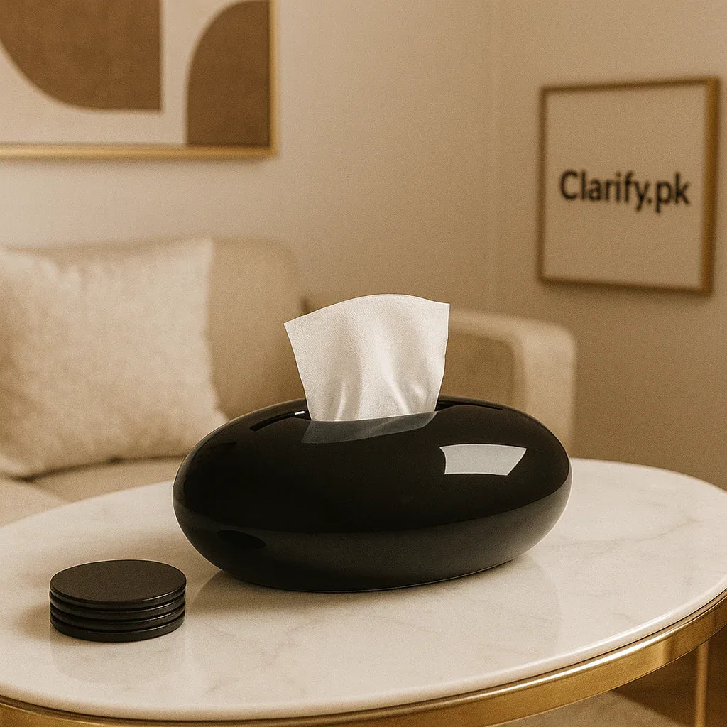 Luxury Black Oval Tissue Box – Modern Décor | Clarify.pk