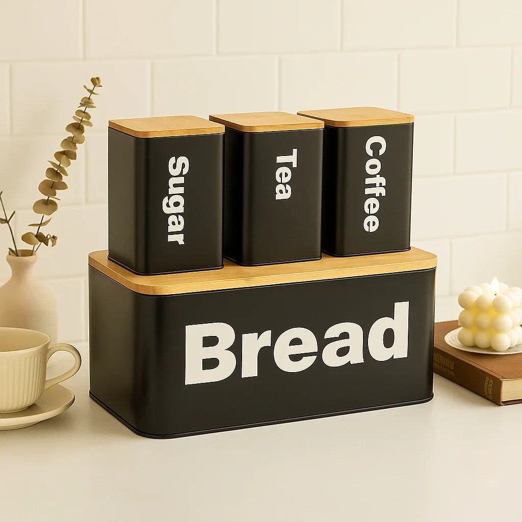 Bread Box with Bamboo Lid – Kitchen Storage Set | Clarify.pk